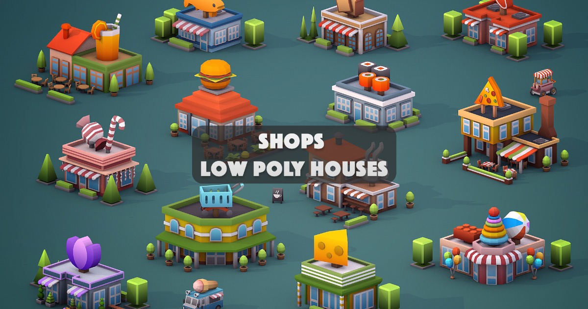 Shops Low Poly Houses | 3D Exterior | Unity Asset Store