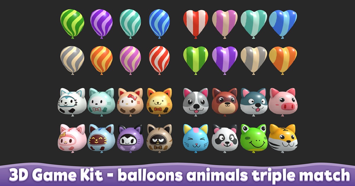3D Game Kit - balloons animals triple match | 3D Props | Unity Asset Store