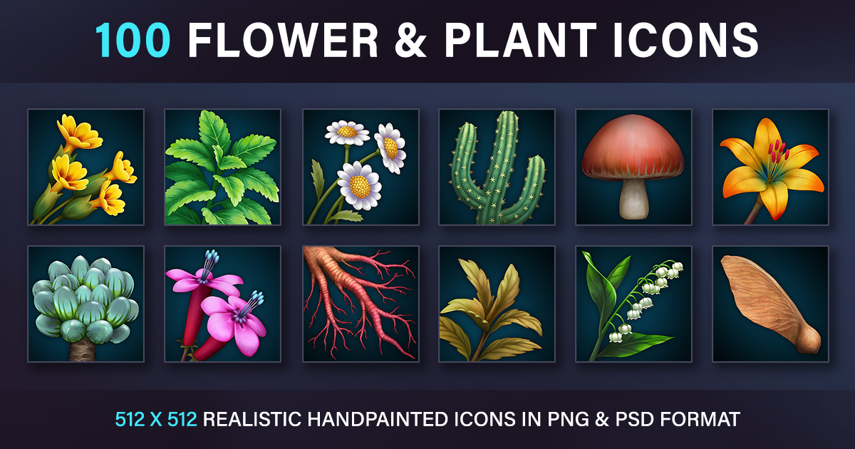 Flower Plant Herb Root And Mushroom Icons | 2D Icons | Unity Asset Store