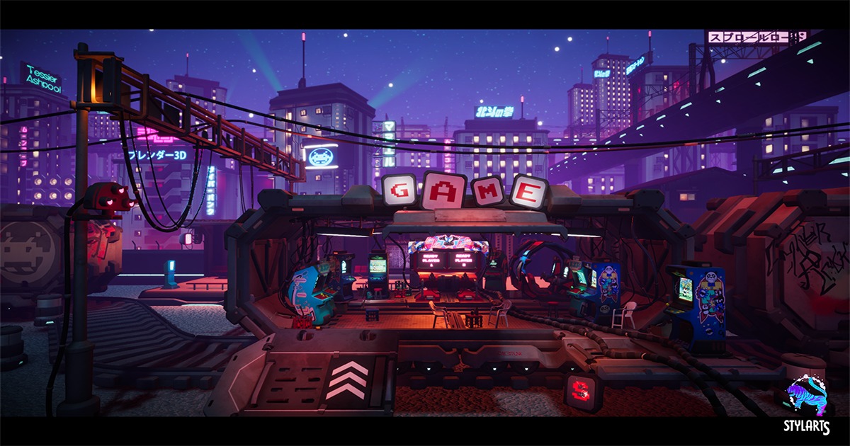 Stylized Cyberpunk Arcade Environment | 3D Sci-Fi | Unity Asset Store
