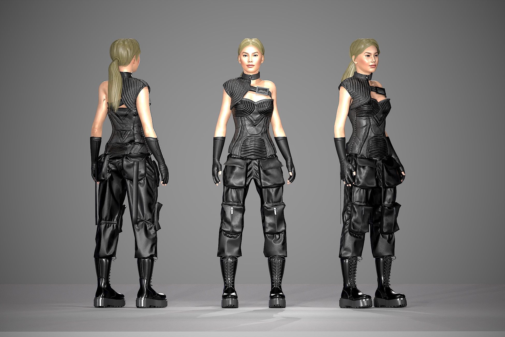 Asian woman blonde in black clothes | Characters | Unity Asset Store