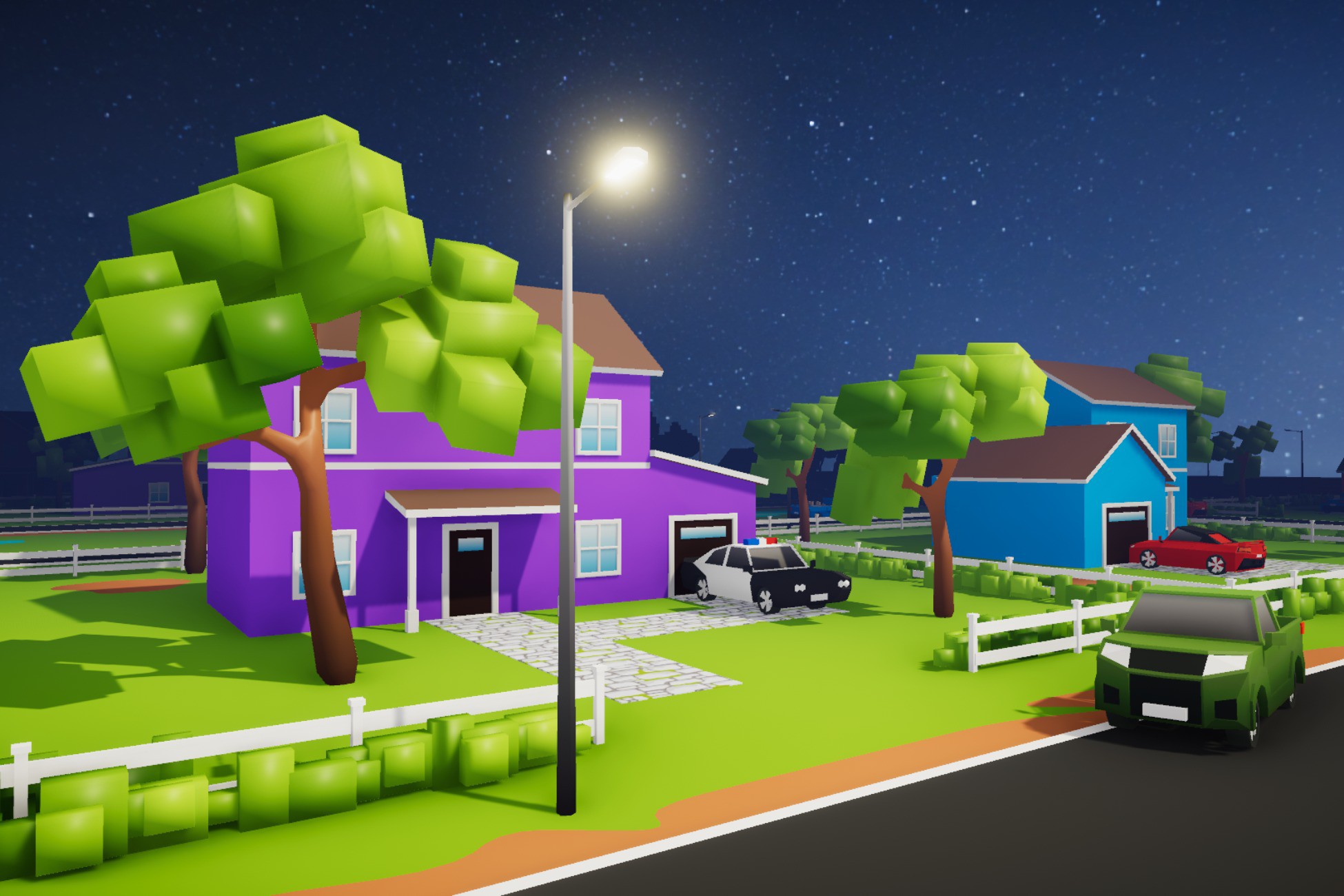 Low Poly Toon Town-Night | 3D Environments | Unity Asset Store