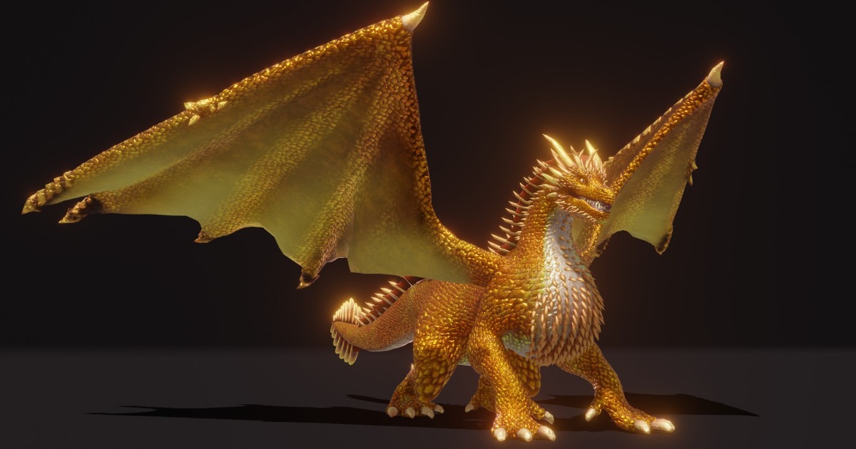 Realistic Gold Dragon 3d Model (Low-Poly, Game-Ready, Animated, Built ...
