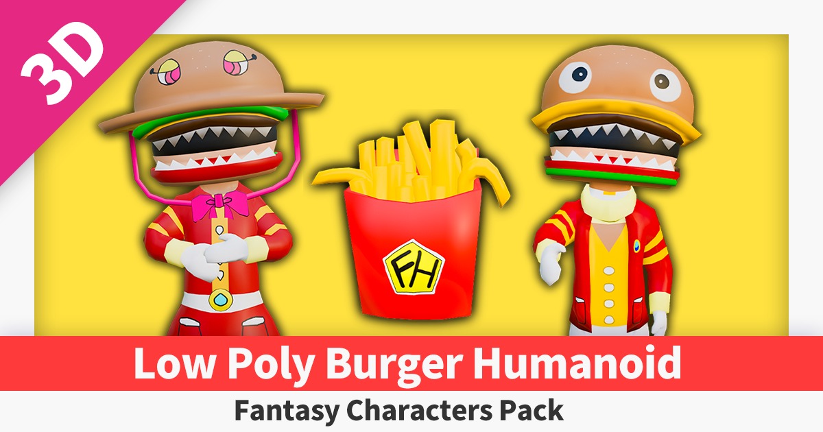 Low Poly Burger Humanoid - Fantasy Characters Pack | 3D Humanoids | Unity Asset Store