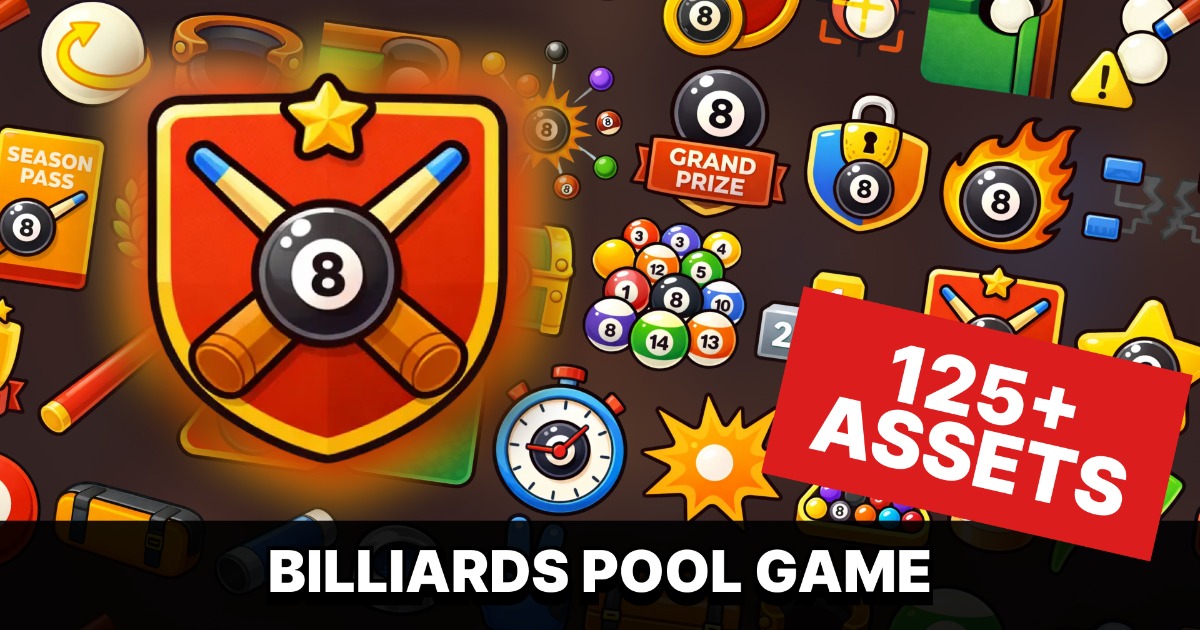 Billiards Pool Game UI Icons Pack for Sports Casual Arcade and Mobile ...