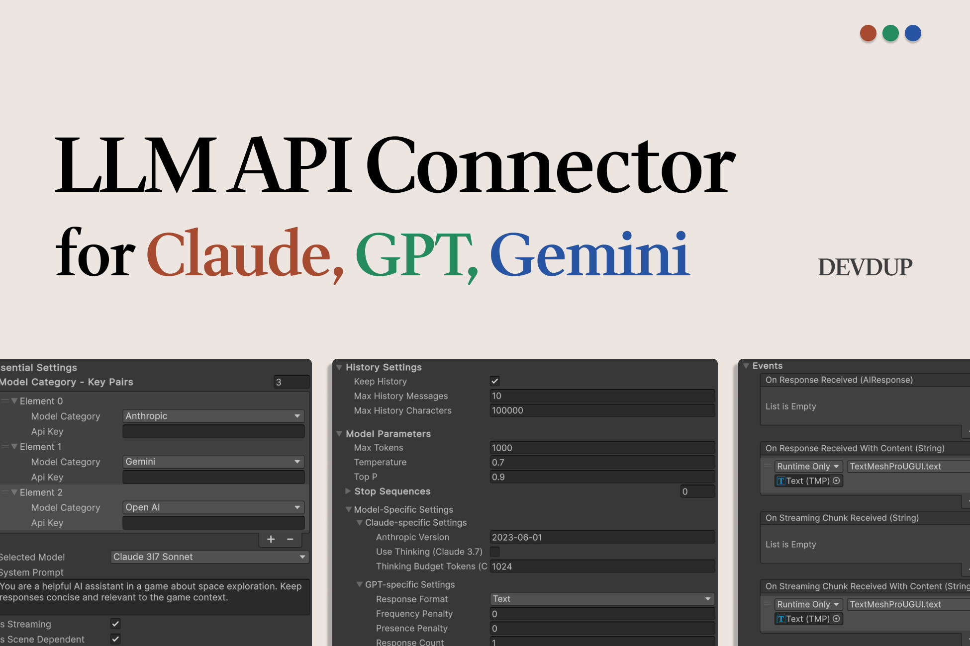 LLM API Connector - Claude, GPT, Gemini | Generative AI | Unity Asset Store
