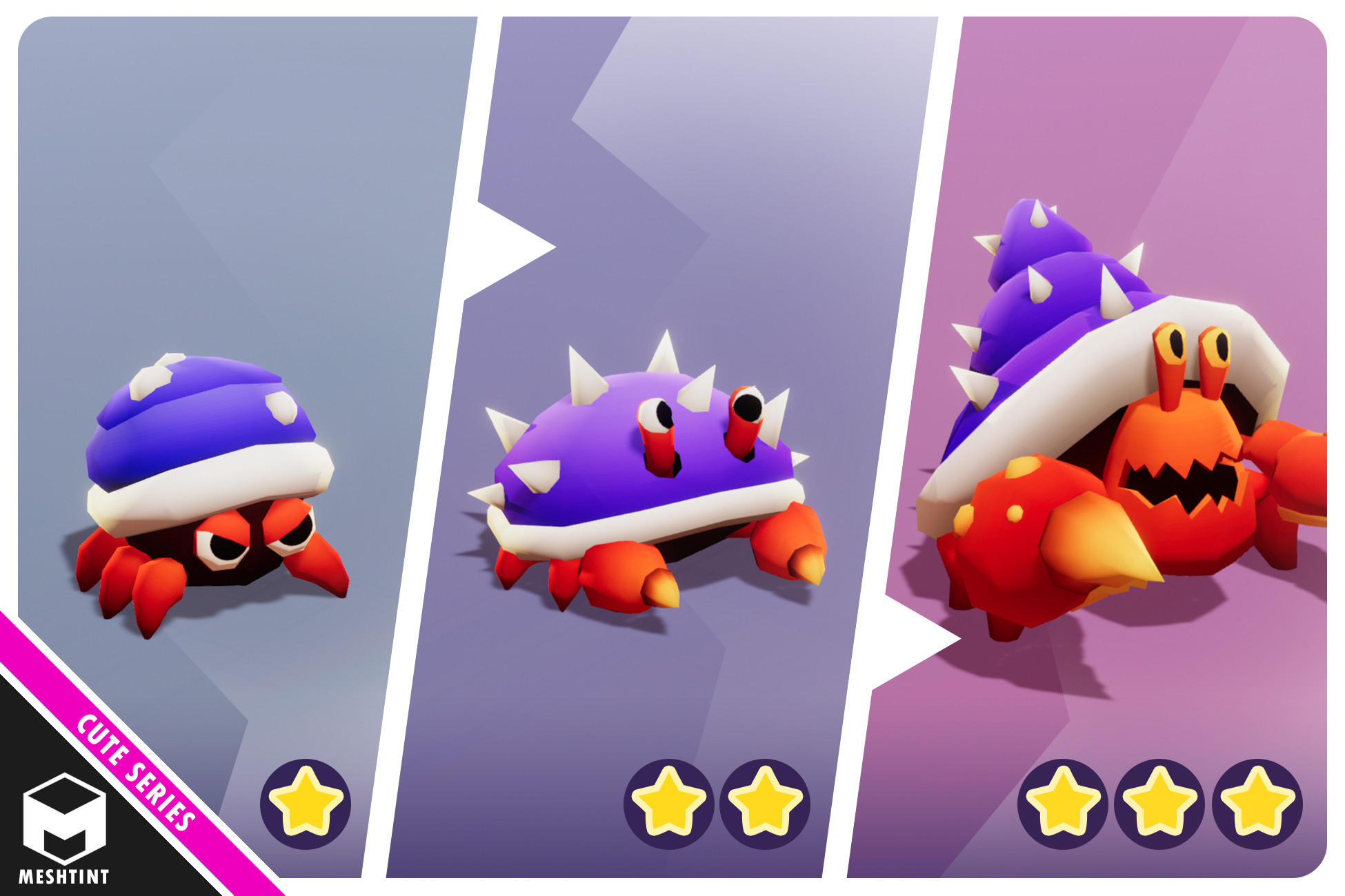 Shell Spike Hermit Evolution Pack Cute Series | 3D 生物 | Unity Asset Store