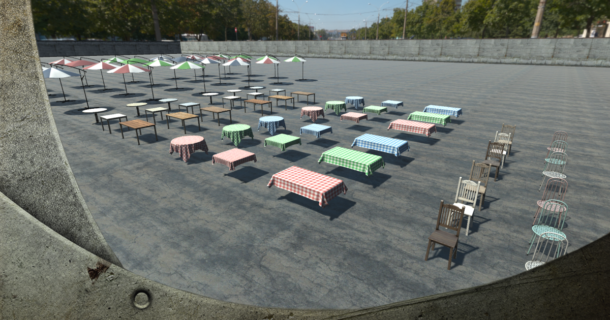 Gastronomic Tables, Chairs and Parasols HQ | 3D Furniture | Unity Asset ...
