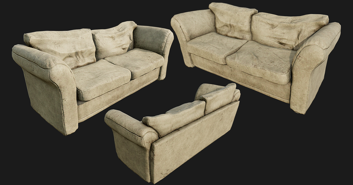 Old Cotton Couch PBR | 3D Furniture | Unity Asset Store