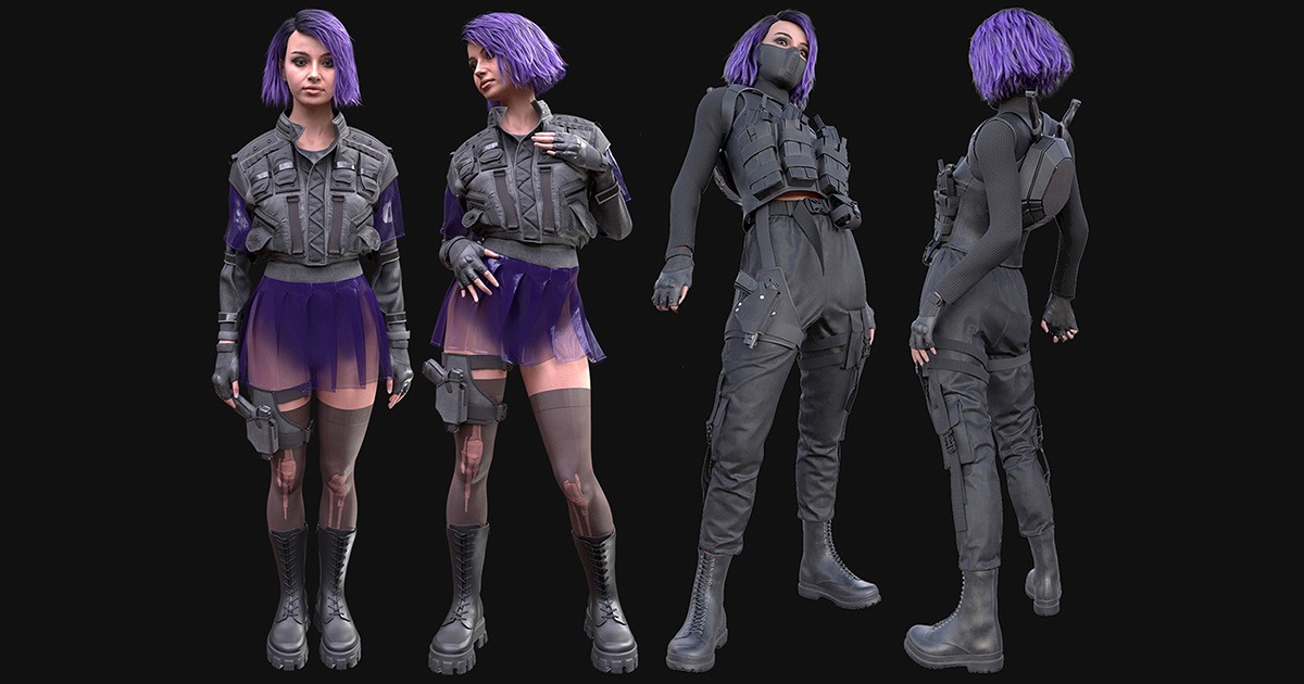 Collection 58 - Woman in Cyber/Military Outfits - Rigged | 3D ...