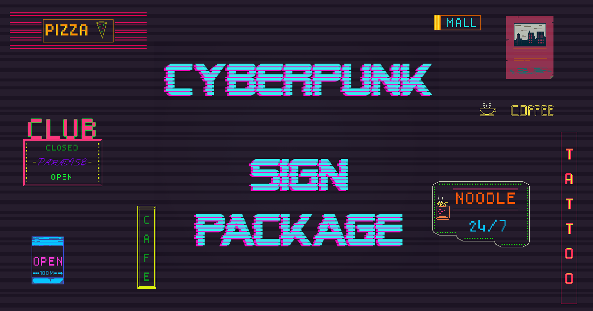 +30 Cyberpunk Sign Package | 2D Textures & Materials | Unity Asset Store