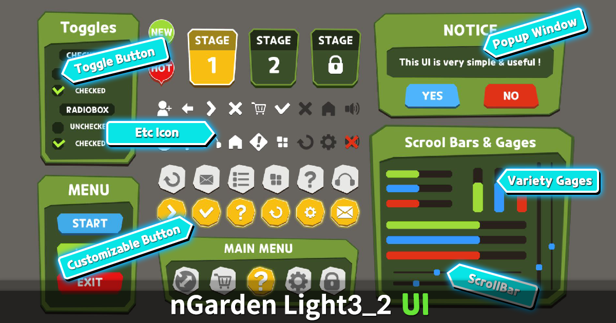 nGarden Light 3-2 UI | 2D GUI | Unity Asset Store