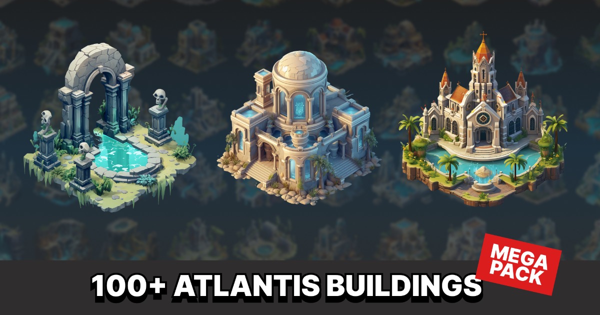 2D Atlantis Stylized hand painting fantasy isometric environment ...