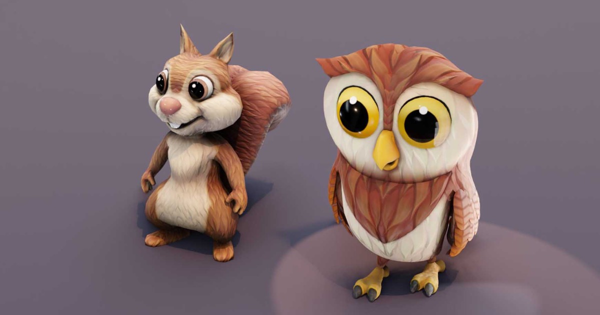 Cartoon Woodland Creature Bundle: Animated Squirrel & Owl 3D Models | 3D Animals | Unity Asset Store