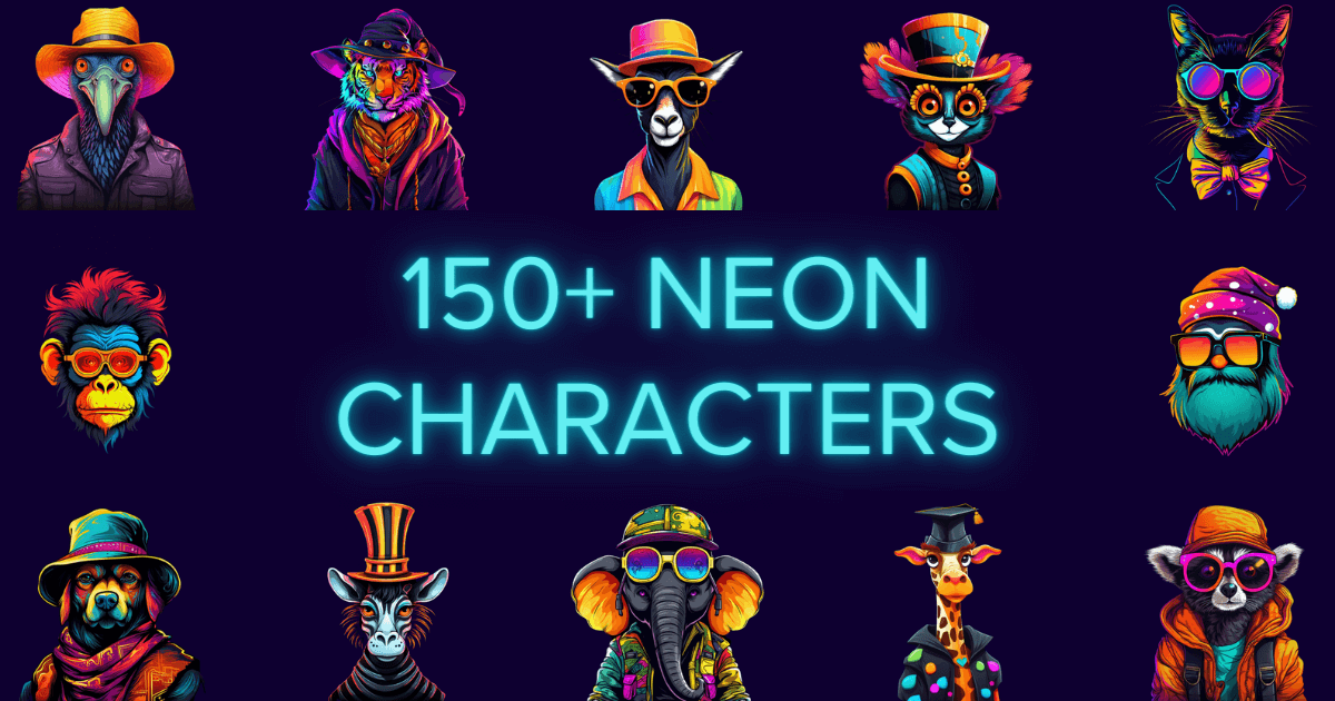 Neon Character Icons - 160 Vibrant 2D PNGs | 2D Characters | Unity ...