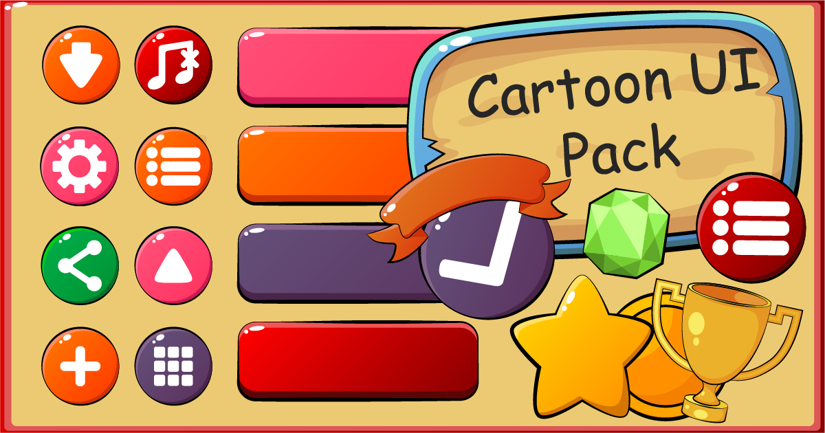 Cartoon UI Pack [255 Sprites] | 2D Icons | Unity Asset Store