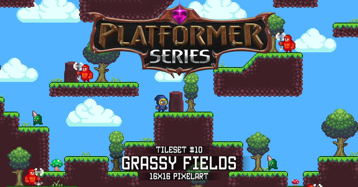 Platformer Tileset Grassy Fields 16x16 Pixelart | 2D 环境 | Unity Asset Store