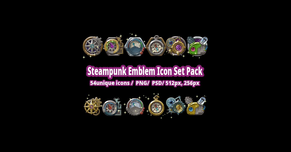 Steampunk Emblem Icon Set Pack | 2D Icons | Unity Asset Store