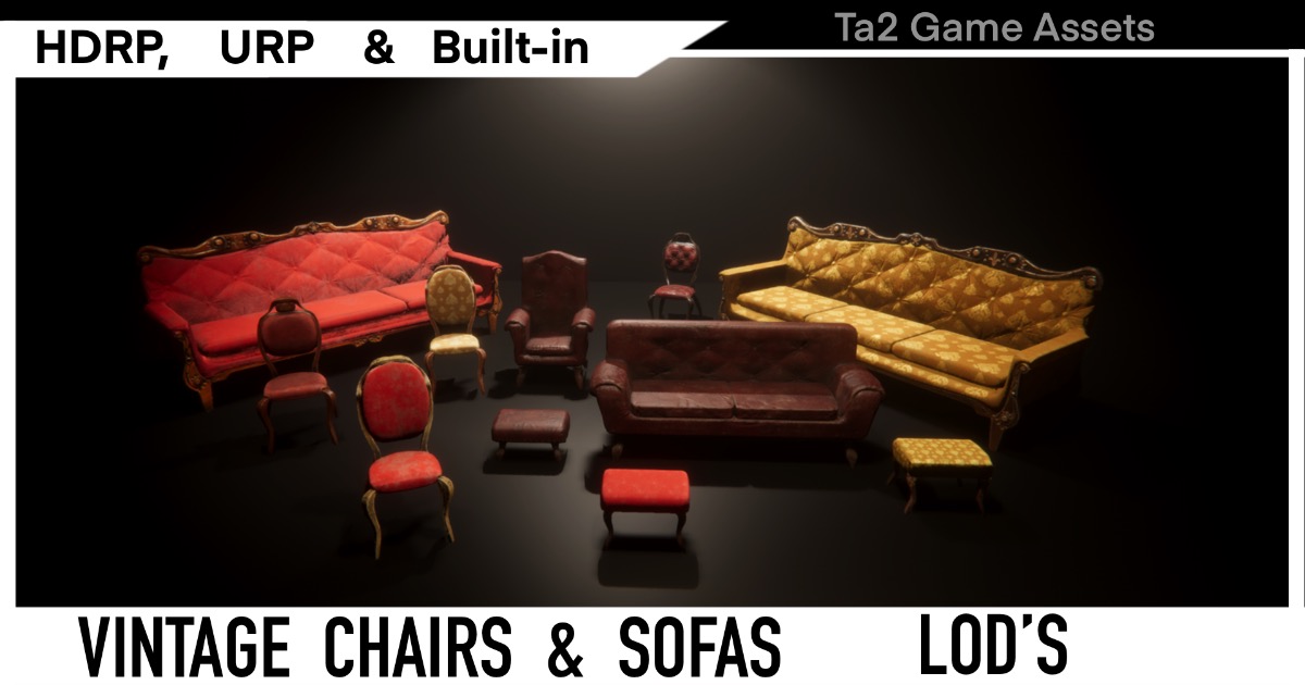 Vintage Chairs And Sofas 3d Furniture Unity Asset Store