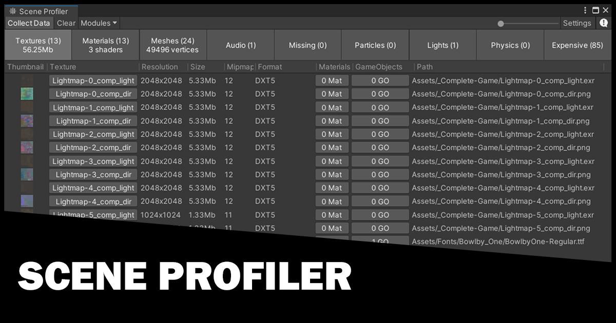 Scene Profiler Utilities Tools Unity Asset Store