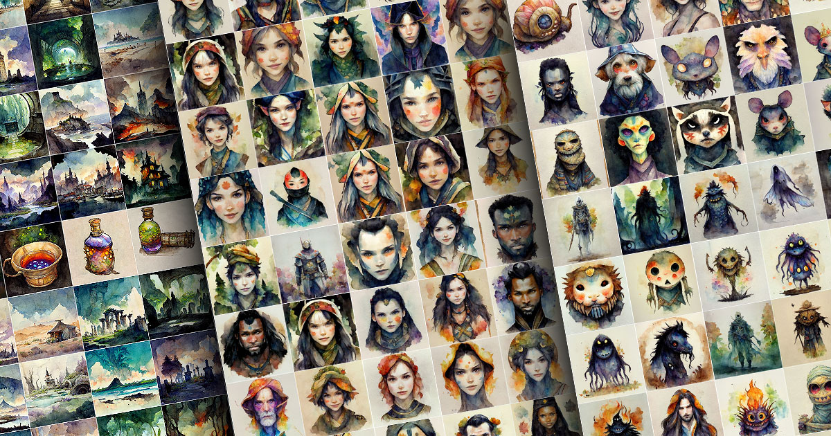 Watercolor Icons Bundle - Characters, Monsters, Locations, Props ...