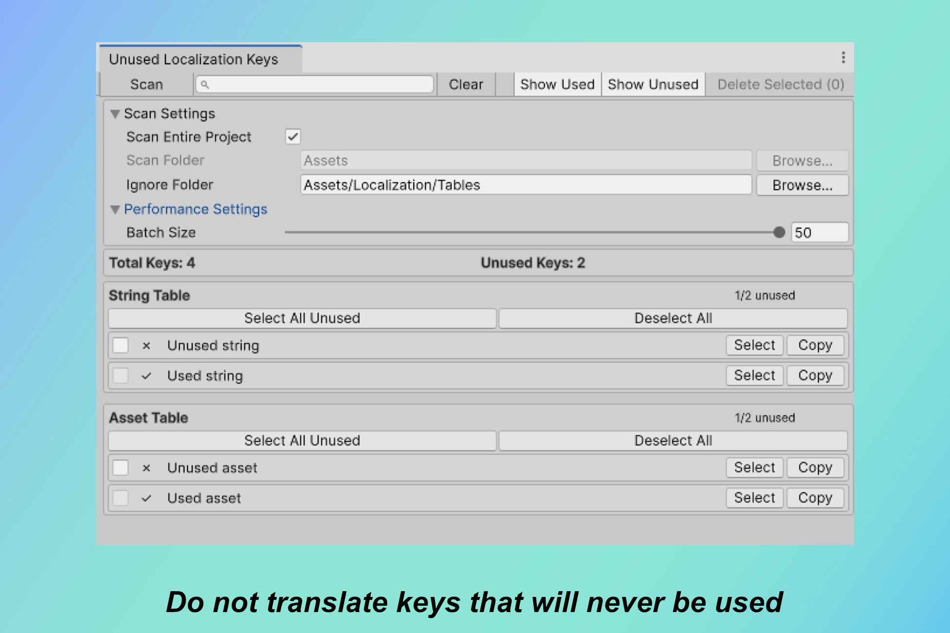 Unused Localization Keys | Localization | Unity Asset Store