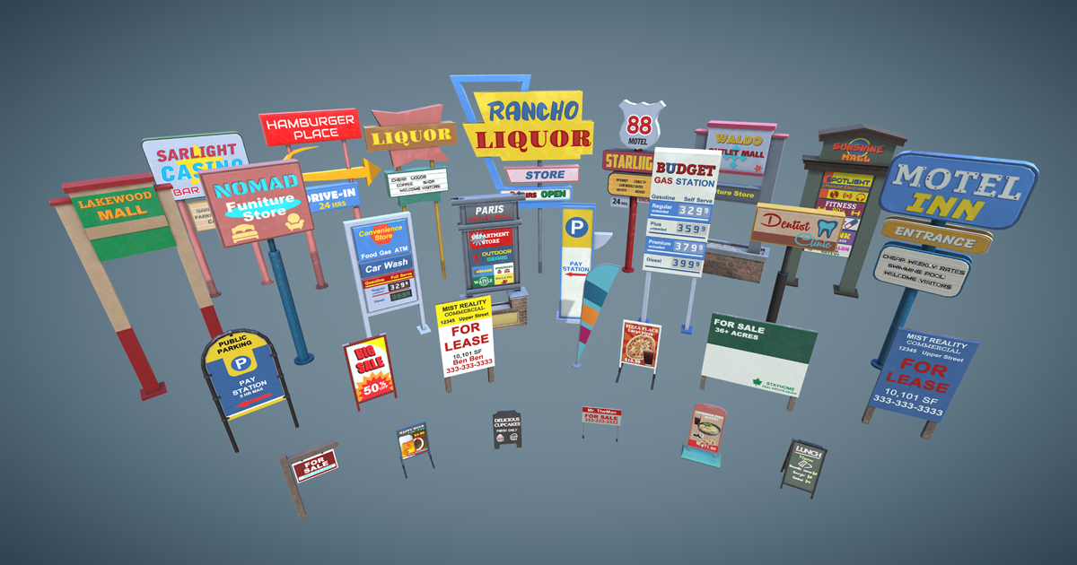 Signages Props | 3D Exterior | Unity Asset Store