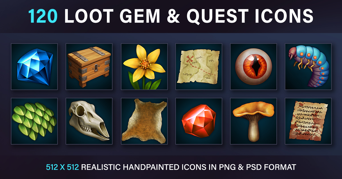 Loot Gem Quest and Plant Icons | 2D Icons | Unity Asset Store