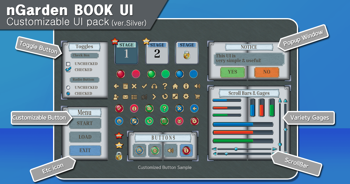 nGarden Book UI (Silver) | 2D GUI | Unity Asset Store