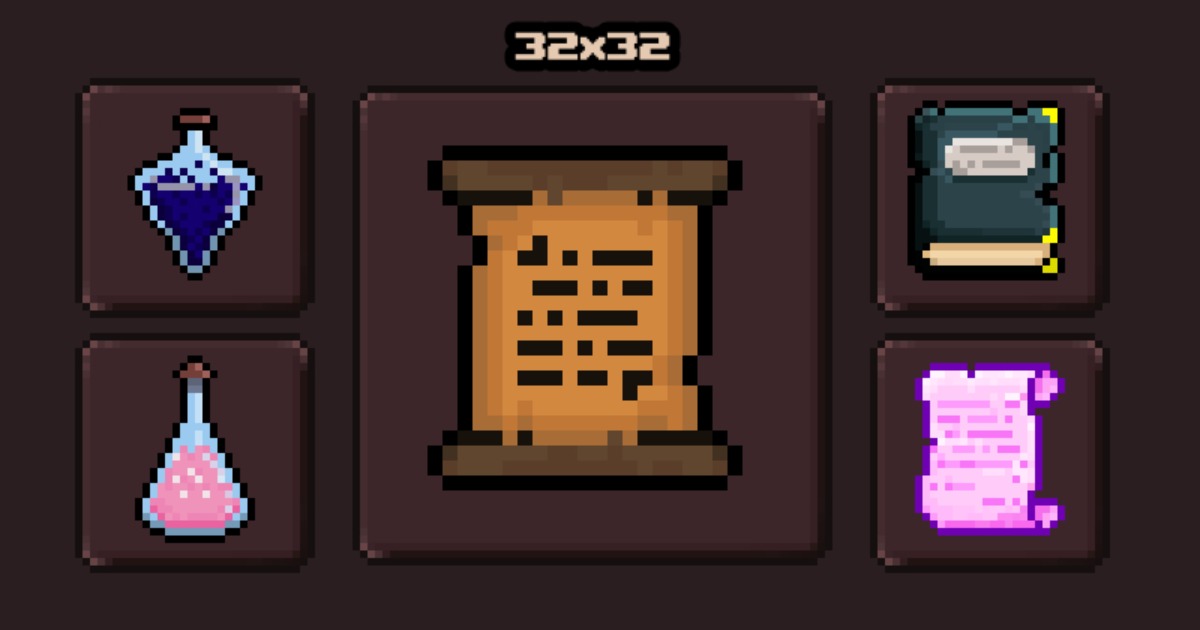 Potions and papers pixel art icons | 2D Icons | Unity Asset Store
