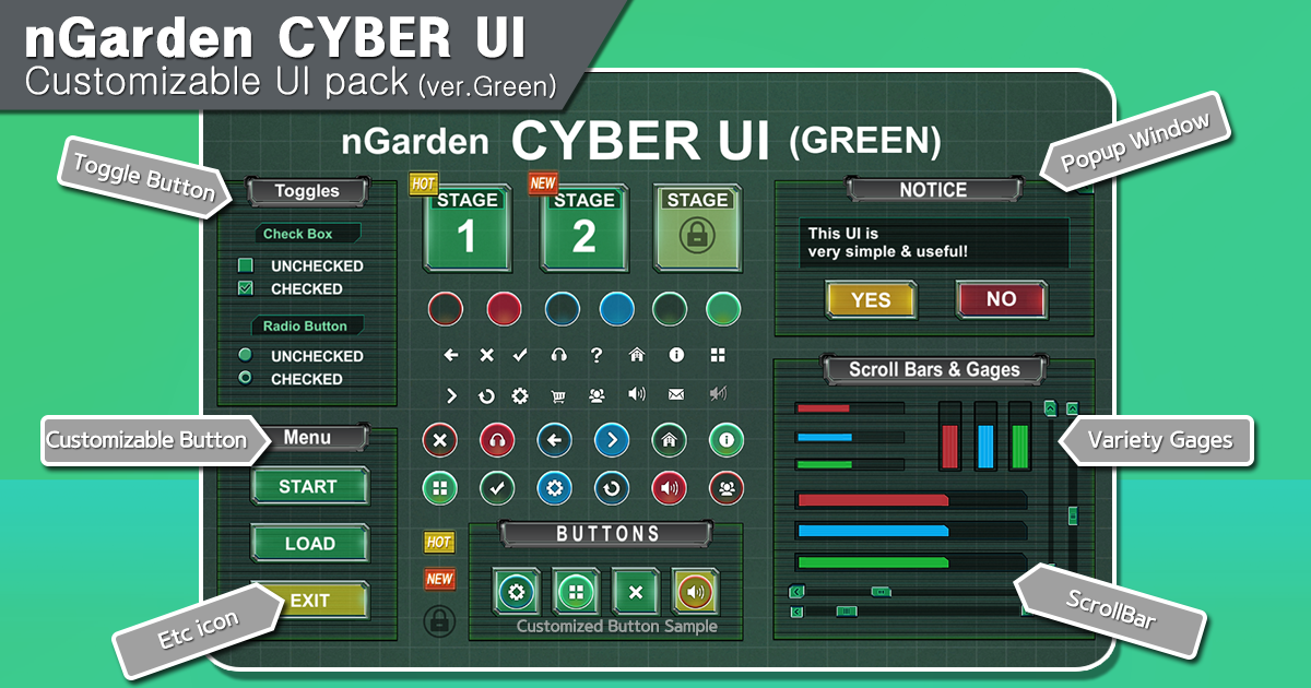 nGarden Cyber UI (Green) | 2D GUI | Unity Asset Store
