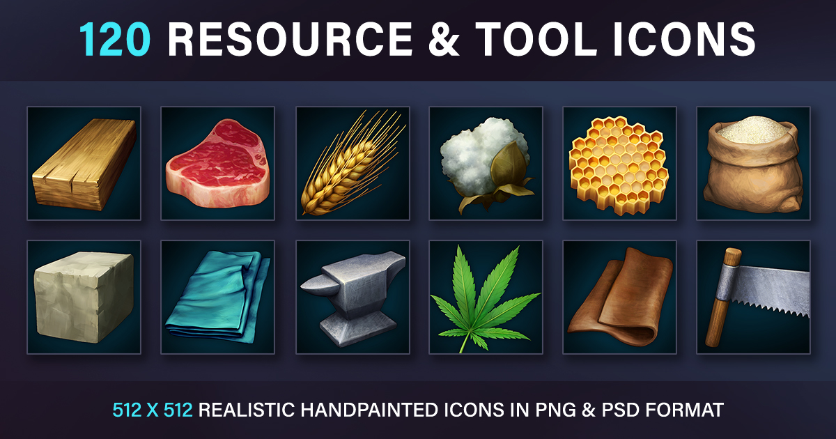 Resource Commodity And Tool Icons | 2D Icons | Unity Asset Store