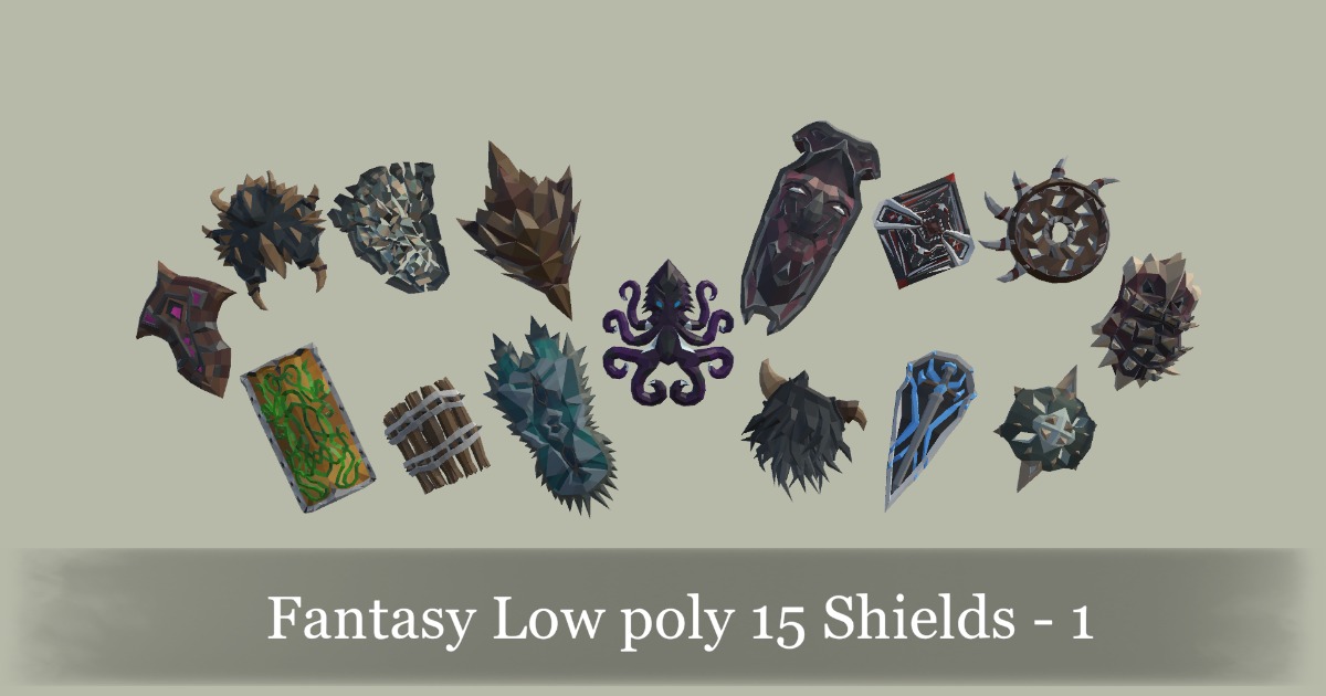 Fantasy Low poly 15 Shields for RPG - 1 | 3D Props | Unity Asset Store