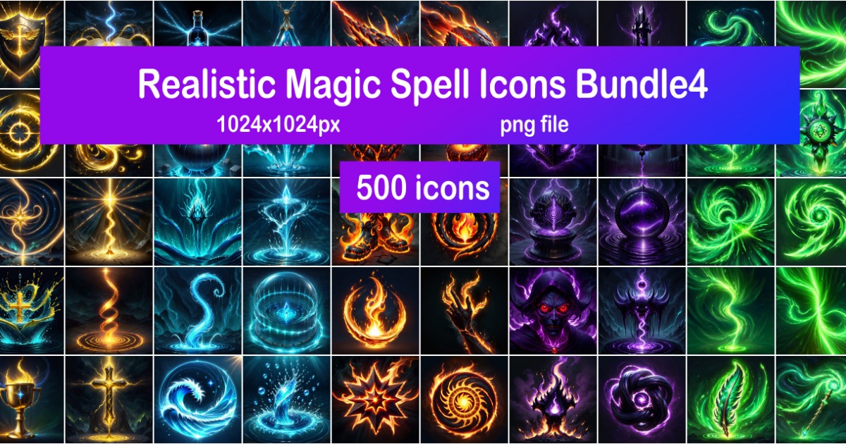 Realistic Magic Spell Icons Bundle4 | 2D Icons | Unity Asset Store