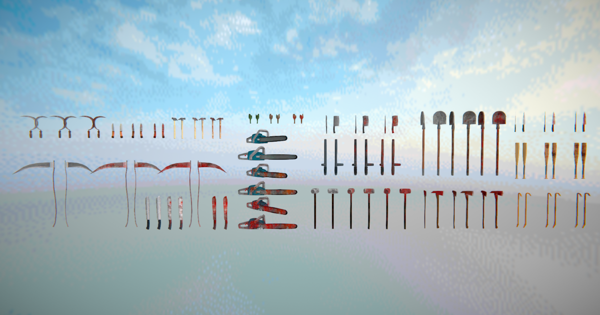 PSX Retro Horror Mega Melee Weapons Bundle Asset Package | 3D Weapons ...