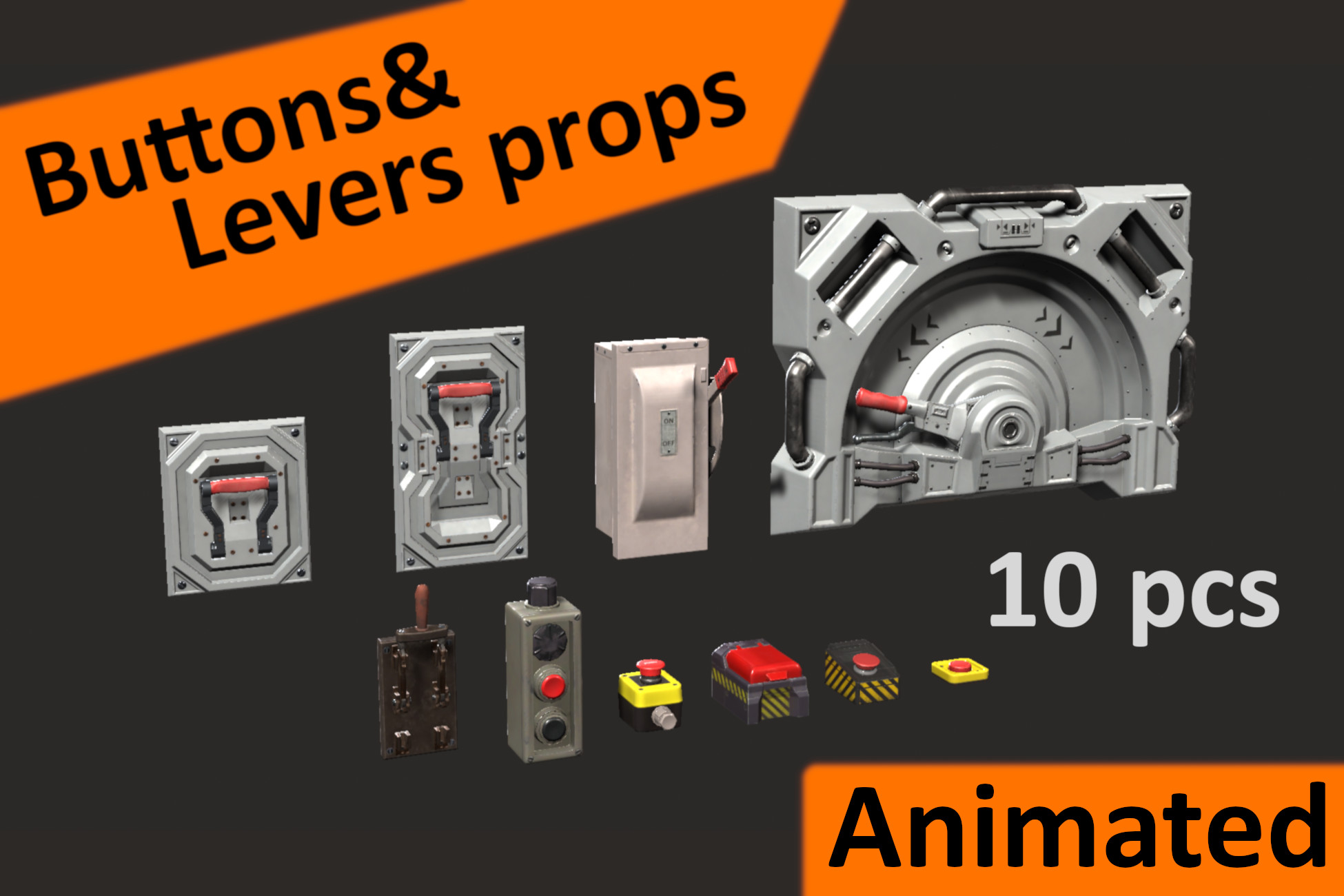 Buttons&Levers props (10 pcs, animated) | 3D 산업도구 | Unity Asset Store