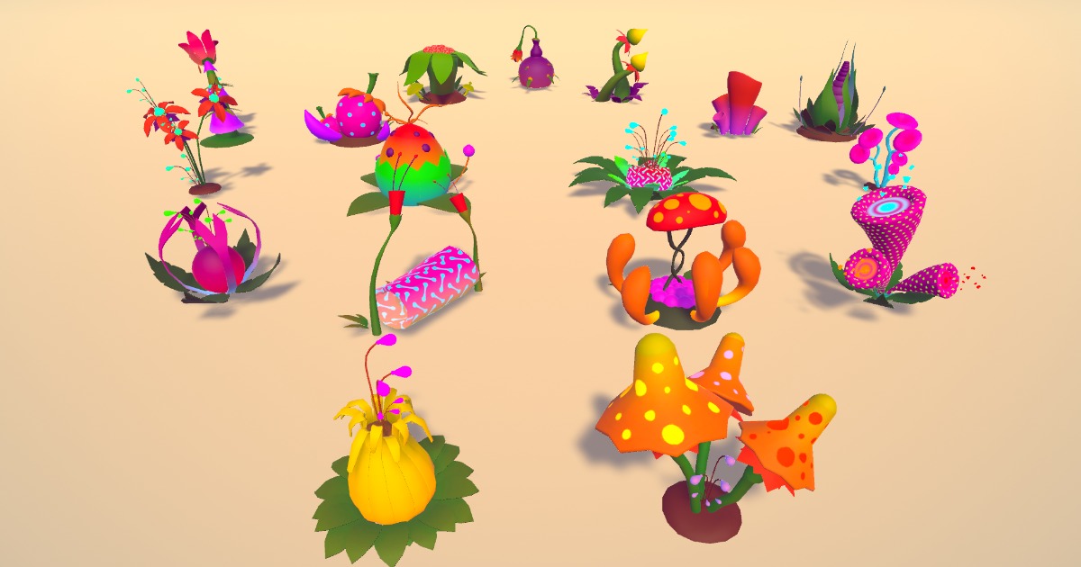 Low Poly Super Cute Alien Plants Glowing Plants Flowers Set Pack | 3D ...