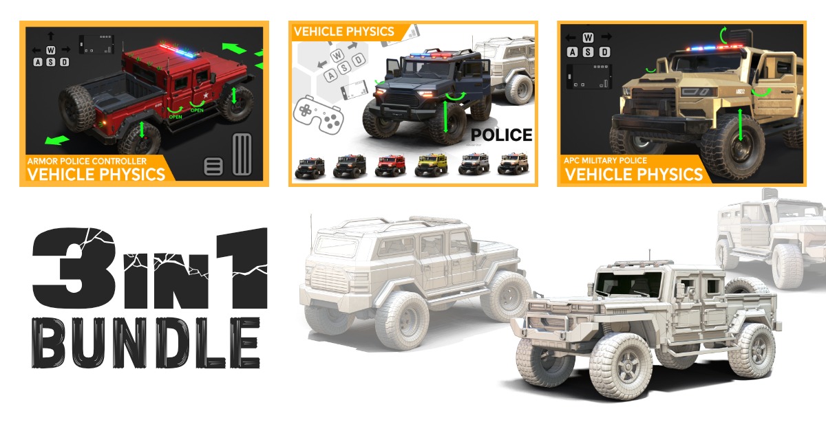 Armor Police Vehicle Physics (3 in 1 Bundle) | 3D Vehicles | Unity ...