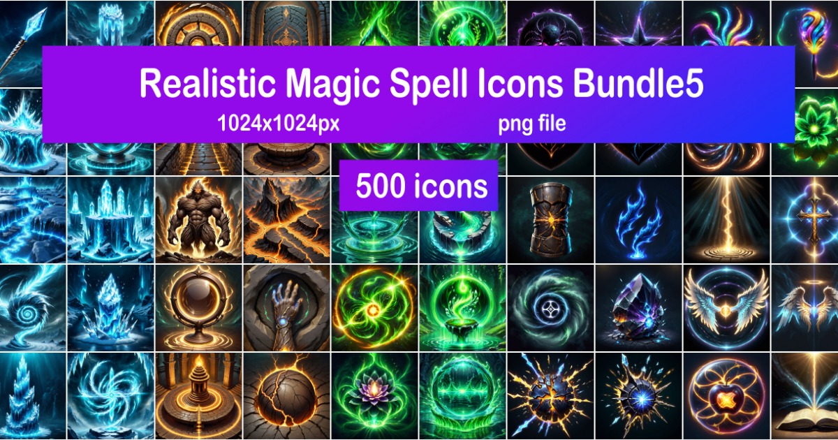 Realistic Magic Spell Icons Bundle5 | 2D Icons | Unity Asset Store