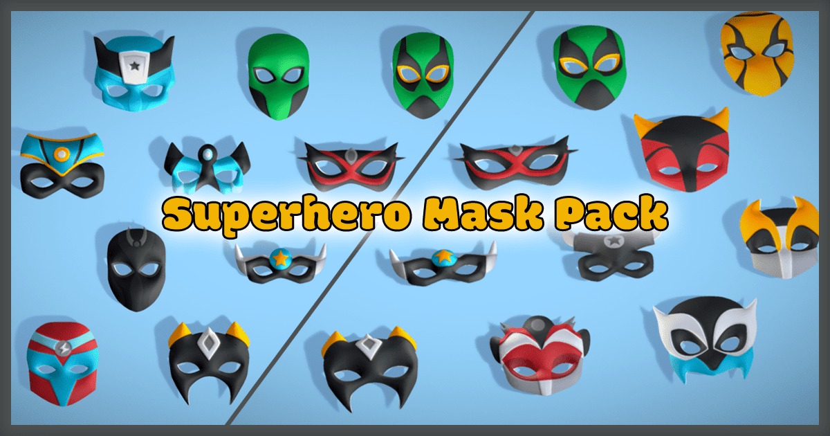 Superhero Mask Pack - Cartoon Low Poly Hero Masks | Props | Unity Asset ...