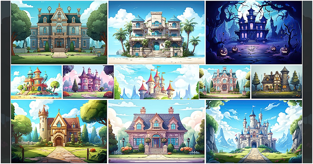 BACKGROUND - Stylized Mansion Exterior 1 | 2D Environments | Unity ...