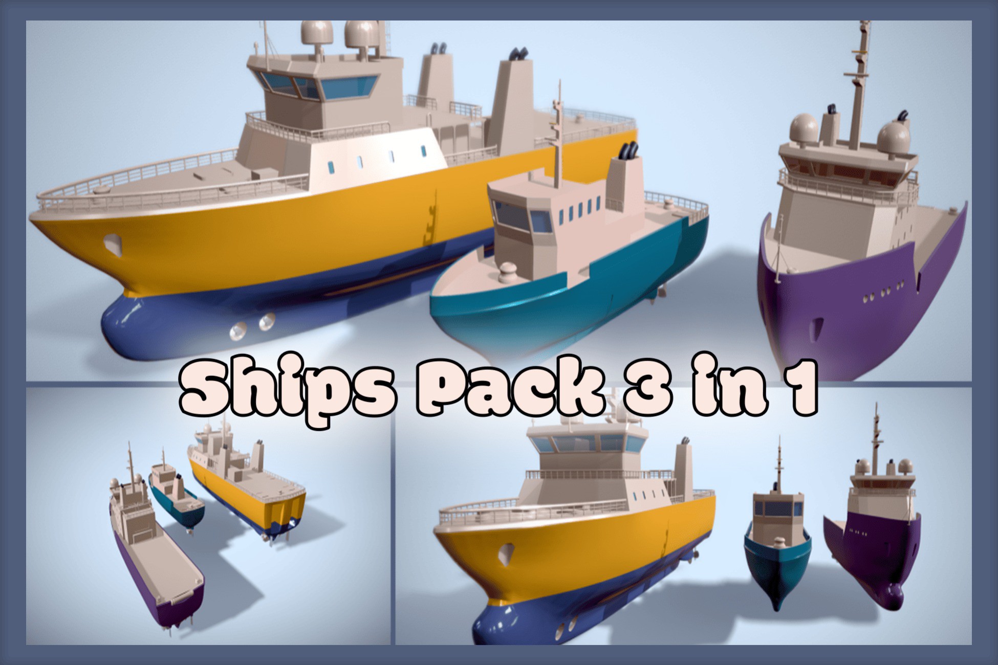 Ships Pack 3 In 1 - Low Poly Marine Supply - Ship Collection | 3D Sea ...