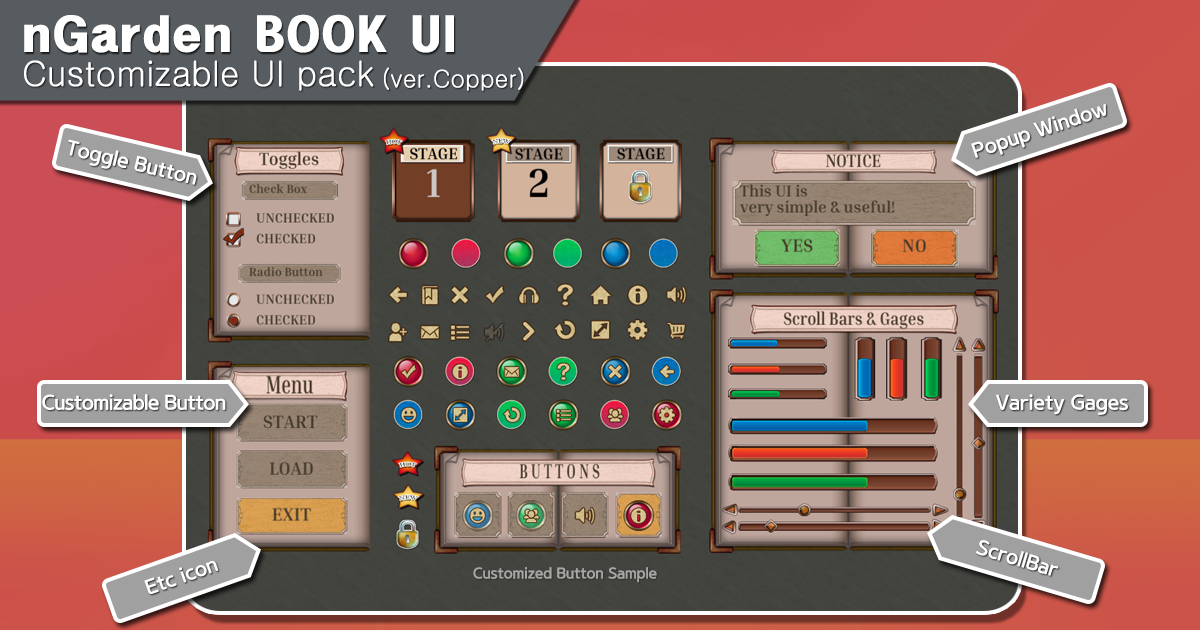 nGarden Book UI (Copper) | 2D GUI | Unity Asset Store