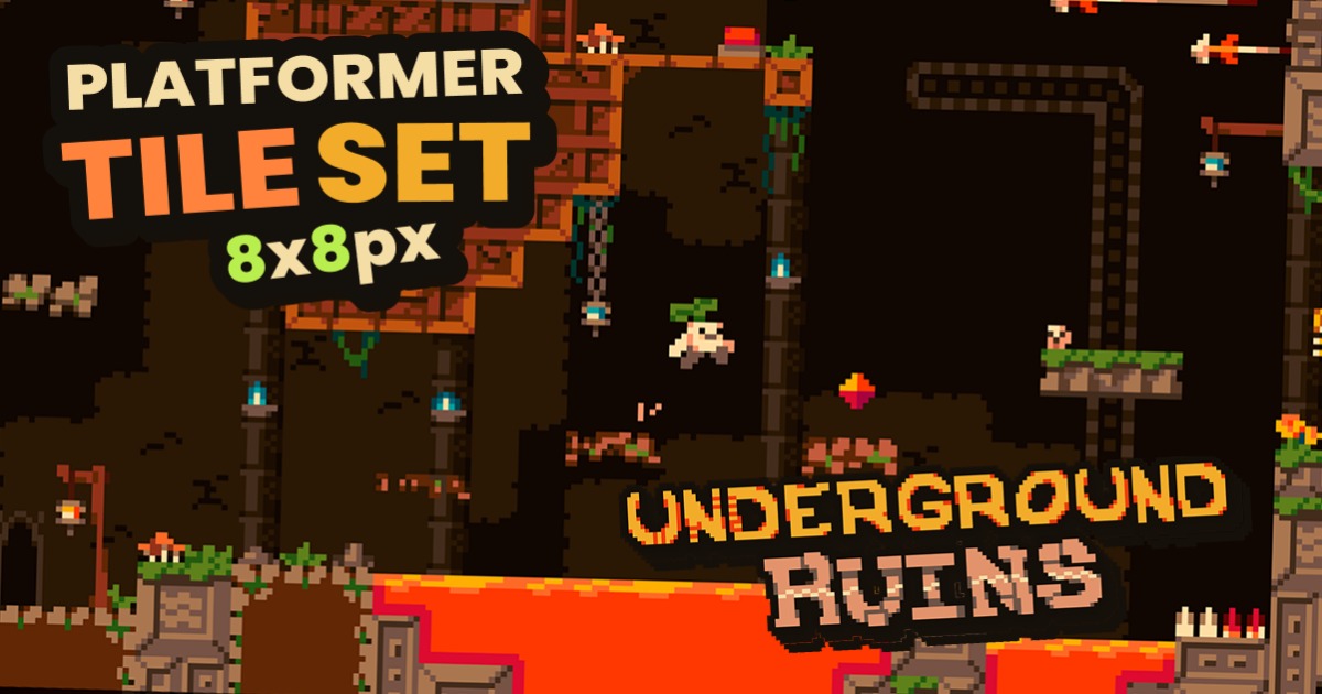 Underground Ruins PixelArt Tileset 8x8 | 2D Tiles | Unity Asset Store