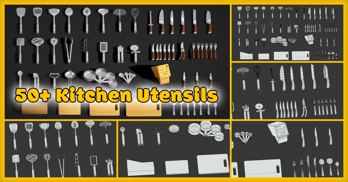 Kitchen Tool - 50+ Realistic Kitchen Asset Pack Low poly Utensil ...