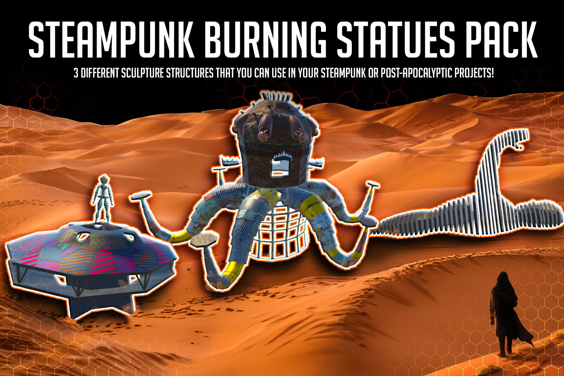 Steampunk Burning Statues Pack | 3D Fantasy | Unity Asset Store