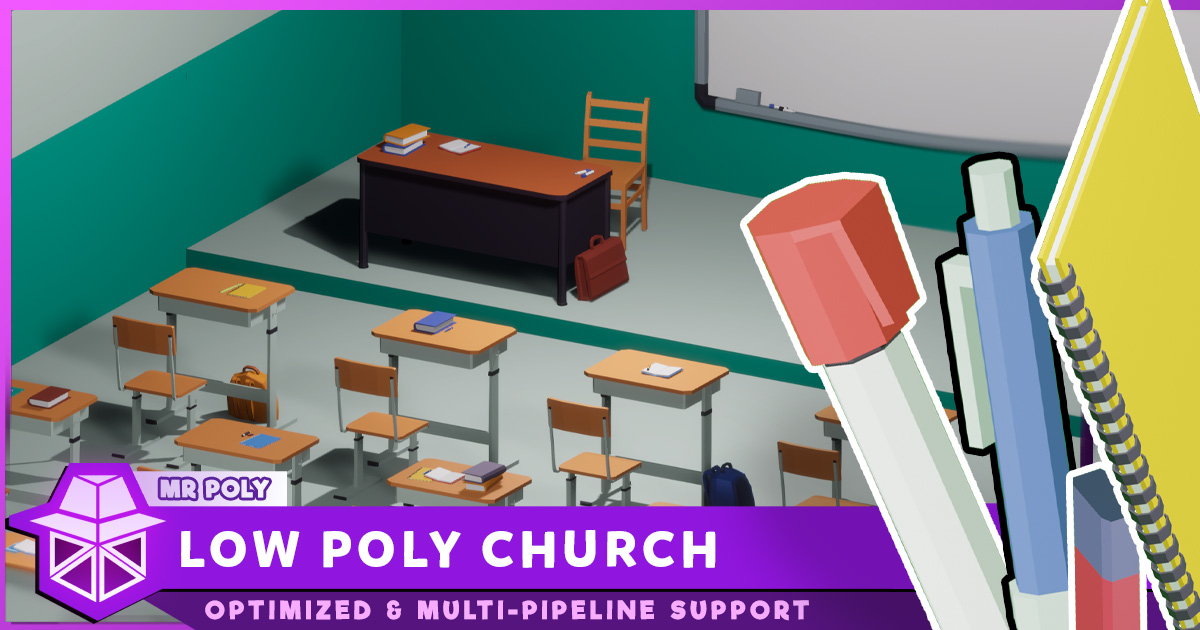 Low Poly Classroom Props and Stationery | 3D Environments | Unity Asset ...