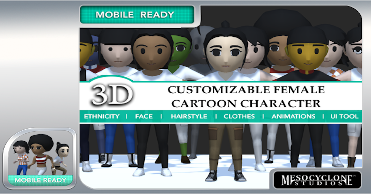 Customizable 3D Female Cartoon Character (with Animations) | 3D ...