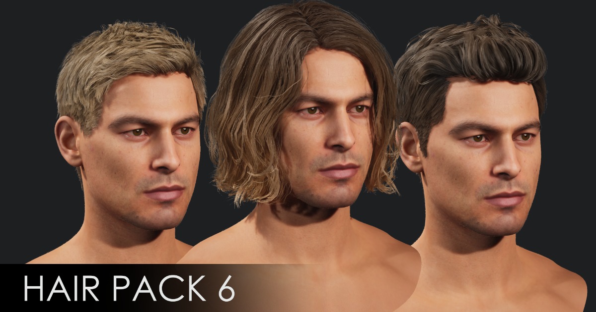 Realistic male hairstyles, pack #6 | Rigged hair, game-ready, low-poly ...