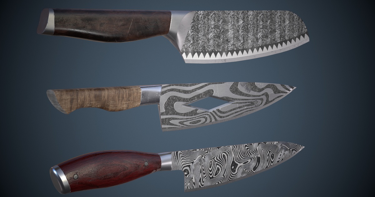 Damascus Steel Knives | 3D Weapons | Unity Asset Store